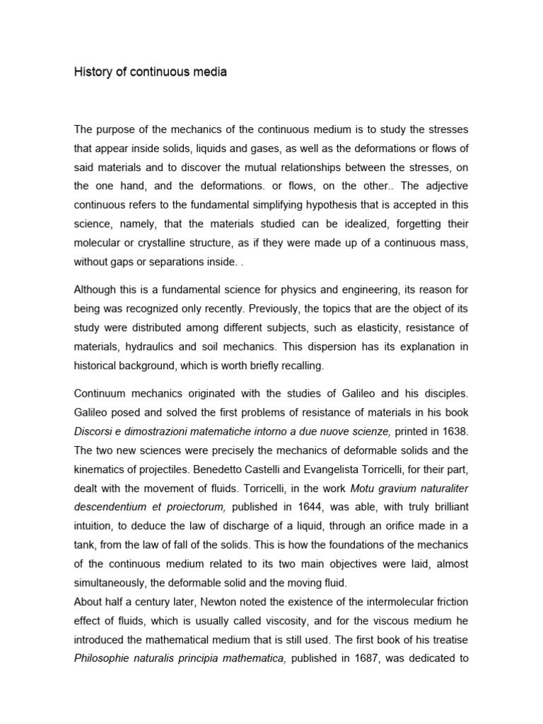 History of Continuous Media | PDF | Elasticity (Physics) | Stress ...