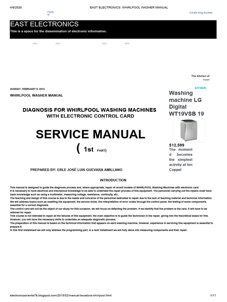 Electronica Oriente - Whirlpool Washing Machine Manual PDF | Download ...