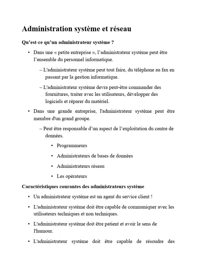 Système D'administration Réseau Et : Qu'est-Ce Qu'un Administrateur ...