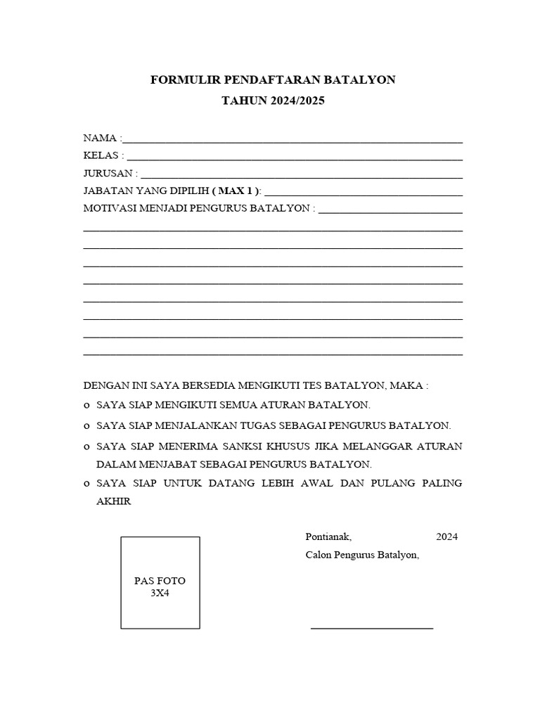 Formulir Pendaftaran Batalyon | PDF