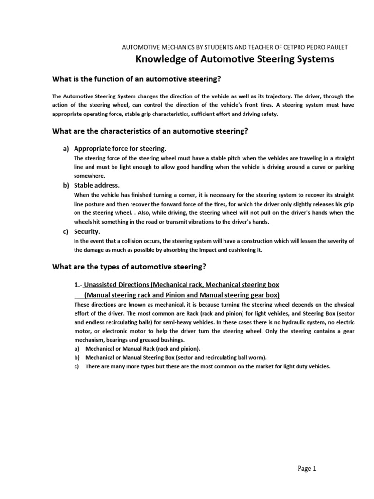 Automotive Steering Systems Project | PDF | Steering | Motor Vehicle