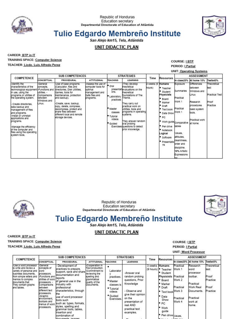 IT Unit Plans I DECIMO BTP | PDF | Spreadsheet | Databases