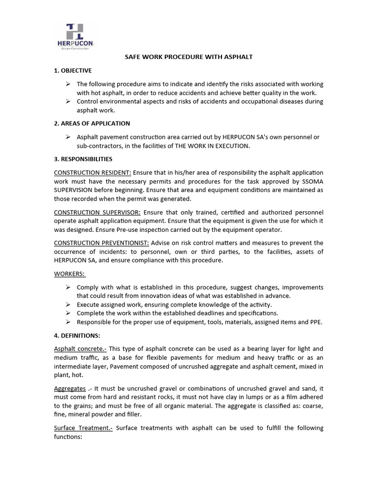 Asphalt Work Procedure | PDF | Road Surface | Personal Protective Equipment