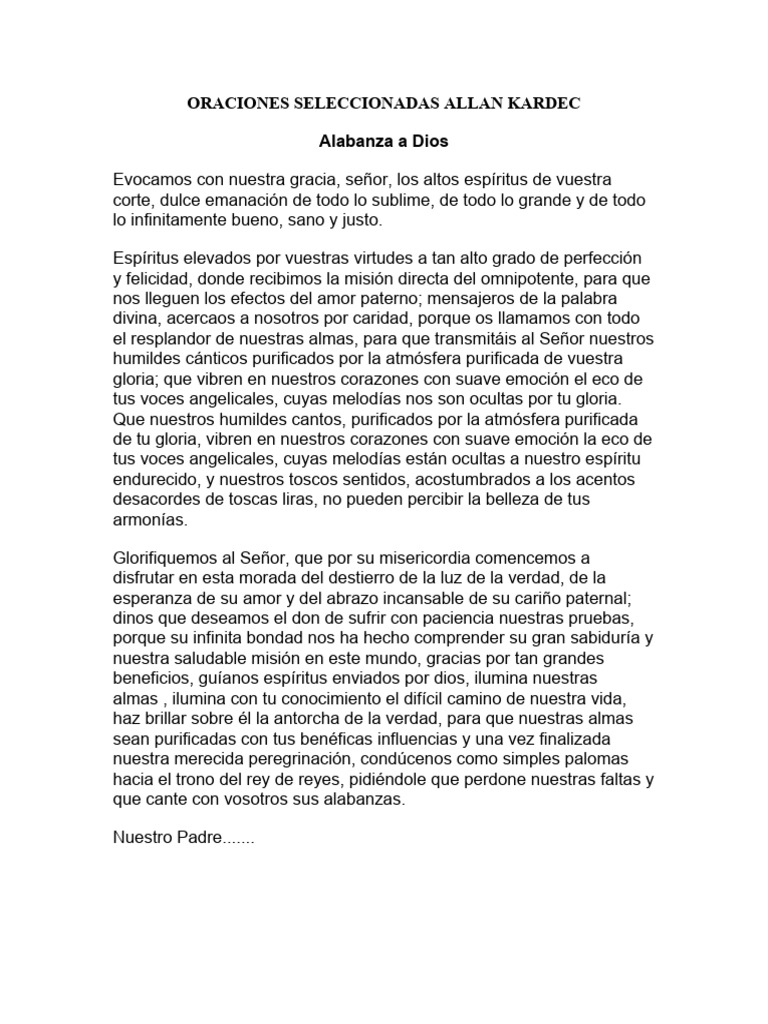 Oraciones Escogidas de Allan Kardec | PDF | Oración | Amor