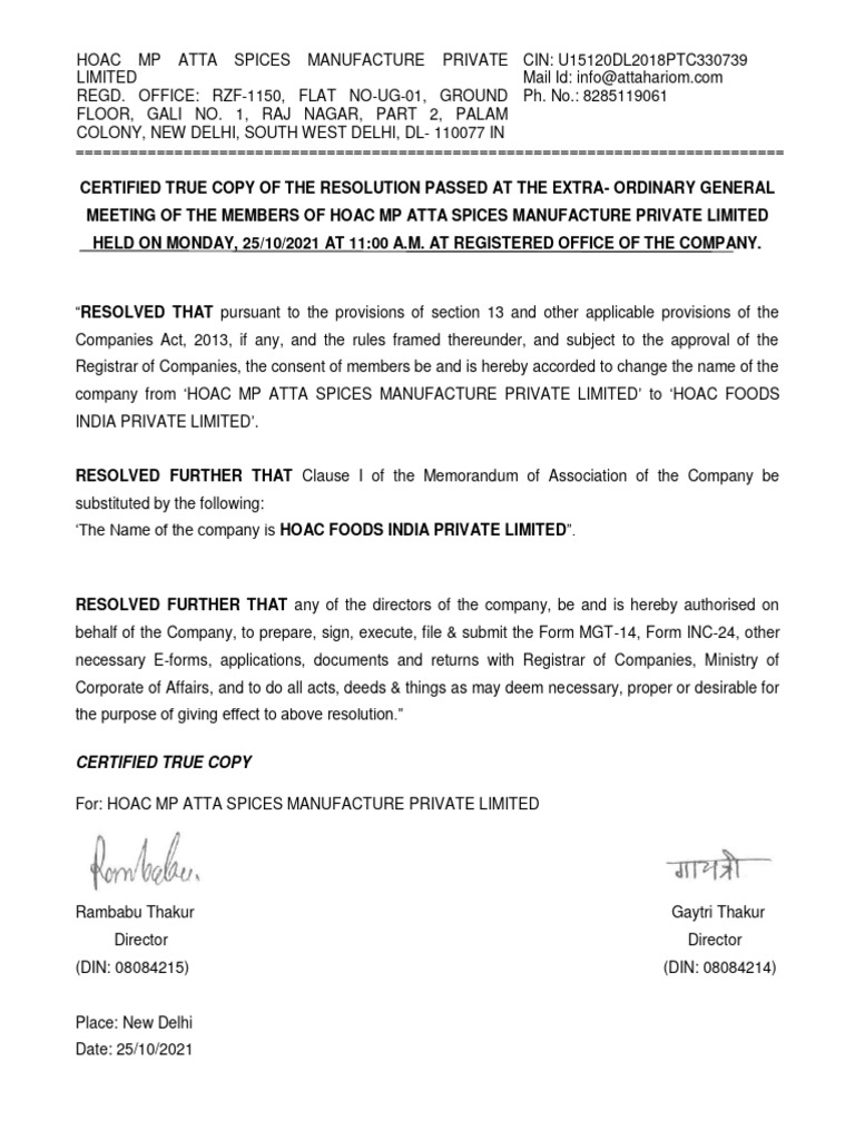 Copy(s) of Resolution(s) Along With Copy of Explanatory Statement Under ...