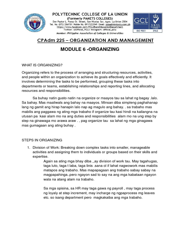 Module 6 Organizing | PDF | Organizational Structure | Economies