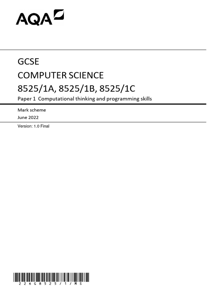 Aqa 2022 8525 1b Ms Download Free Pdf Computer Program Programming