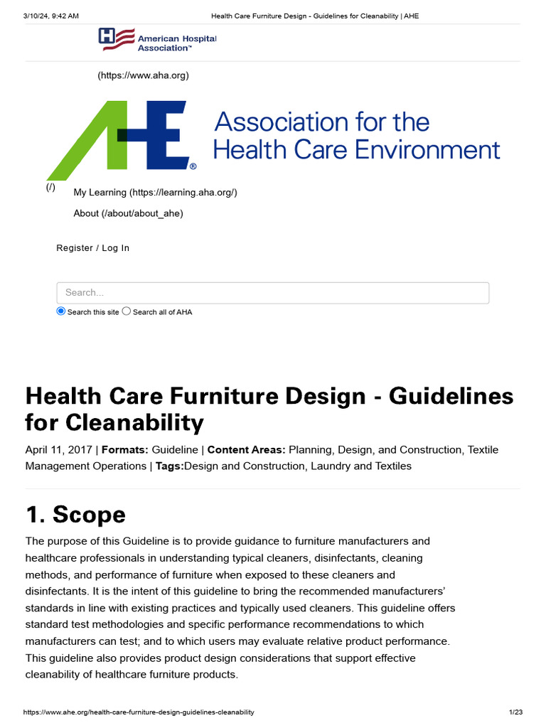 Health Care Furniture Design - Guidelines For Cleanability - AHE | PDF ...