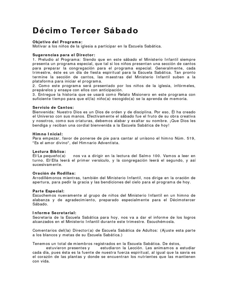 Decimo Tercer Sabado | PDF | Religión y espiritualidad