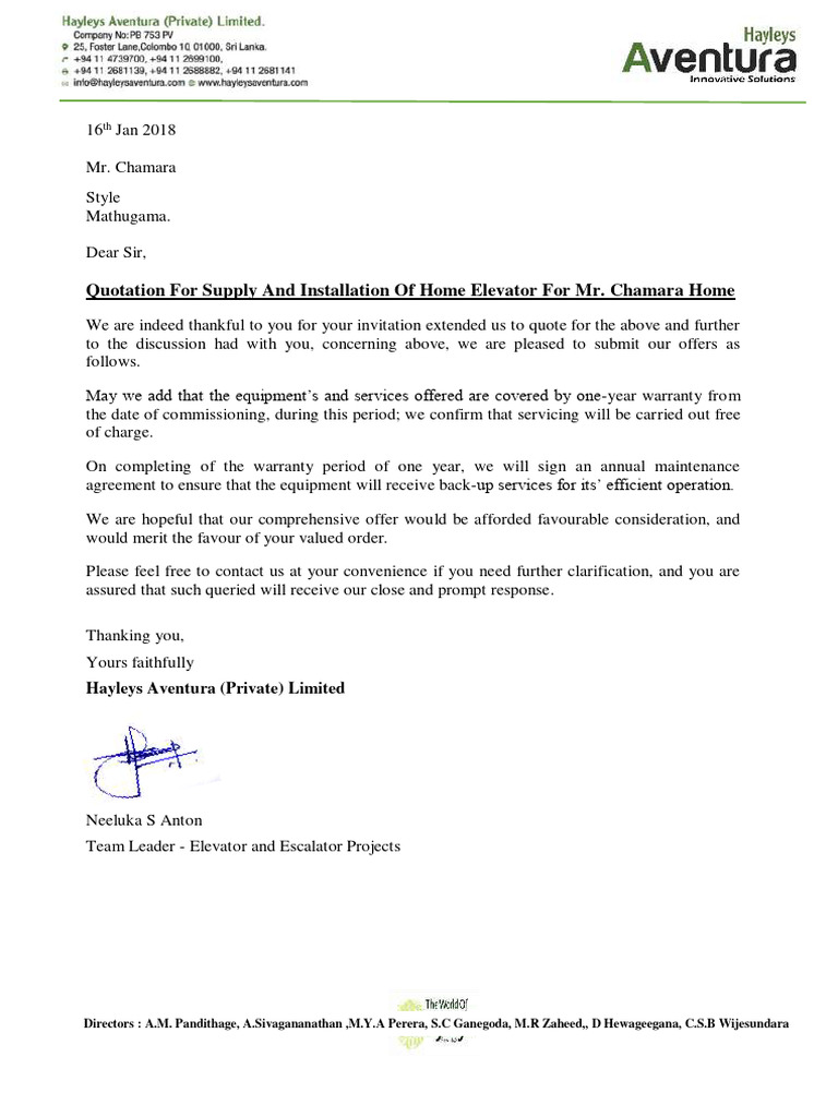 Home Elevator Quoatation | PDF | Elevator | Door