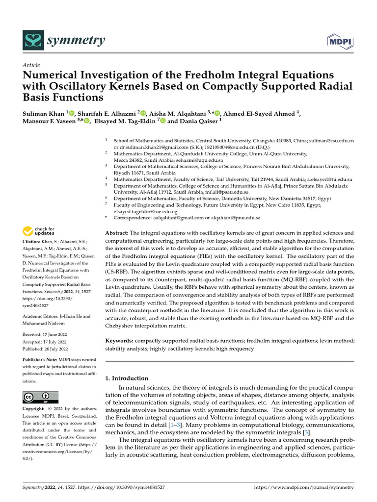 Numerical Investigation Of The Fredholm Integral Equations Pdf