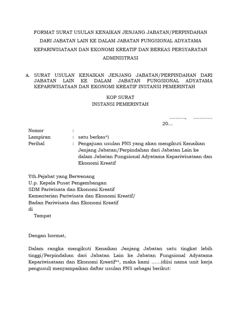 KJ.3 Dan PJ.3 - FORMAT SURAT USULANKENAIKAN JENJANG JABATAN - PERPINDAHAN DARI JABATAN LAIN ...