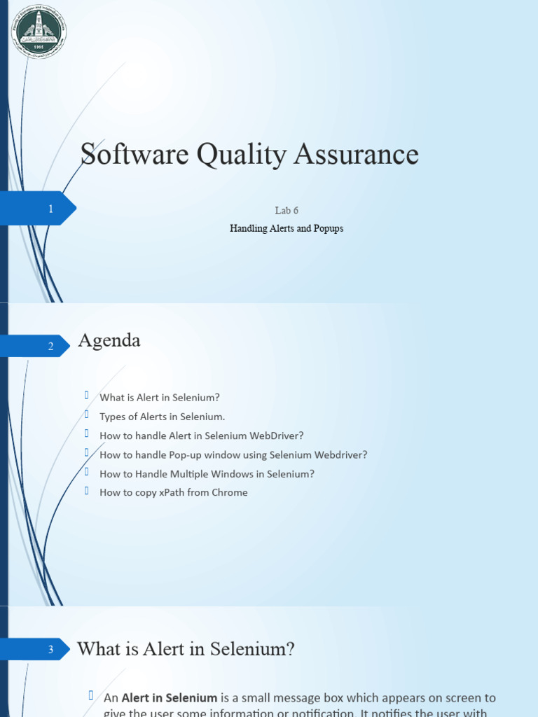 Lab 6 - Handling Alerts and Pop Ups | PDF | Selenium (Software) | Computing