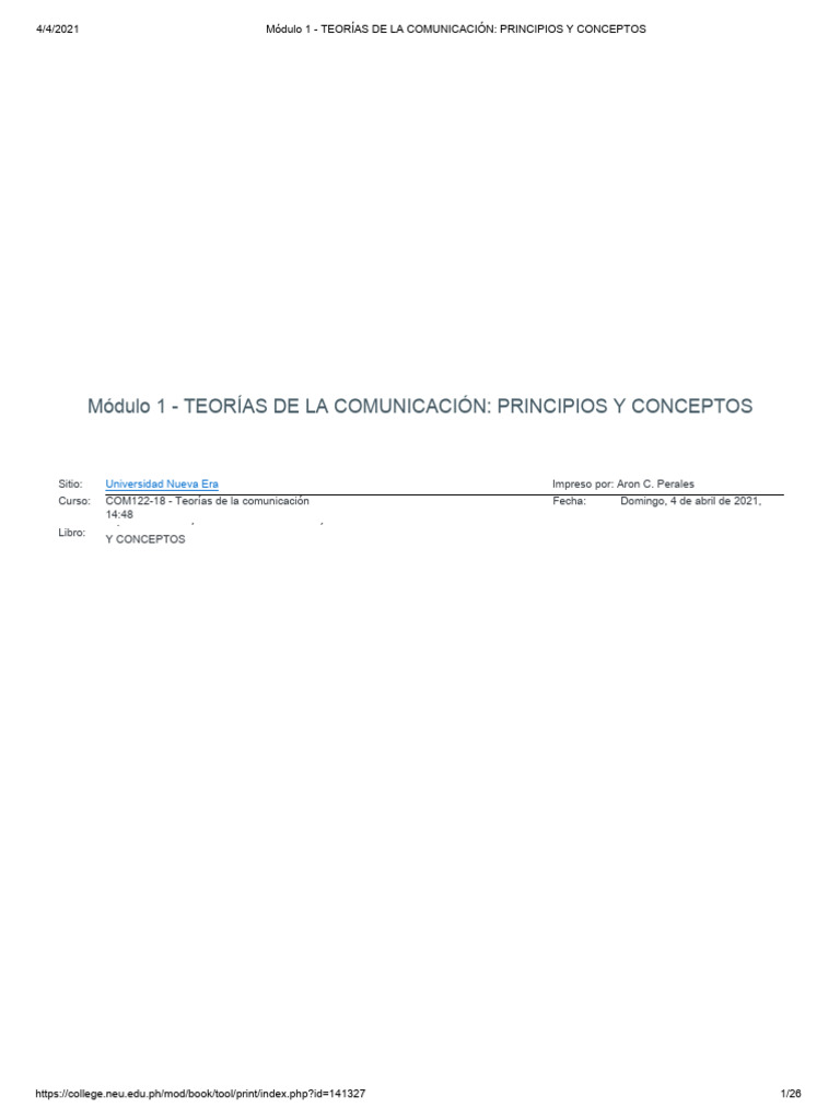 Módulo 1 - Teorías de La Comunicación - Principios y Conceptos | PDF | Comunicación | Teoría