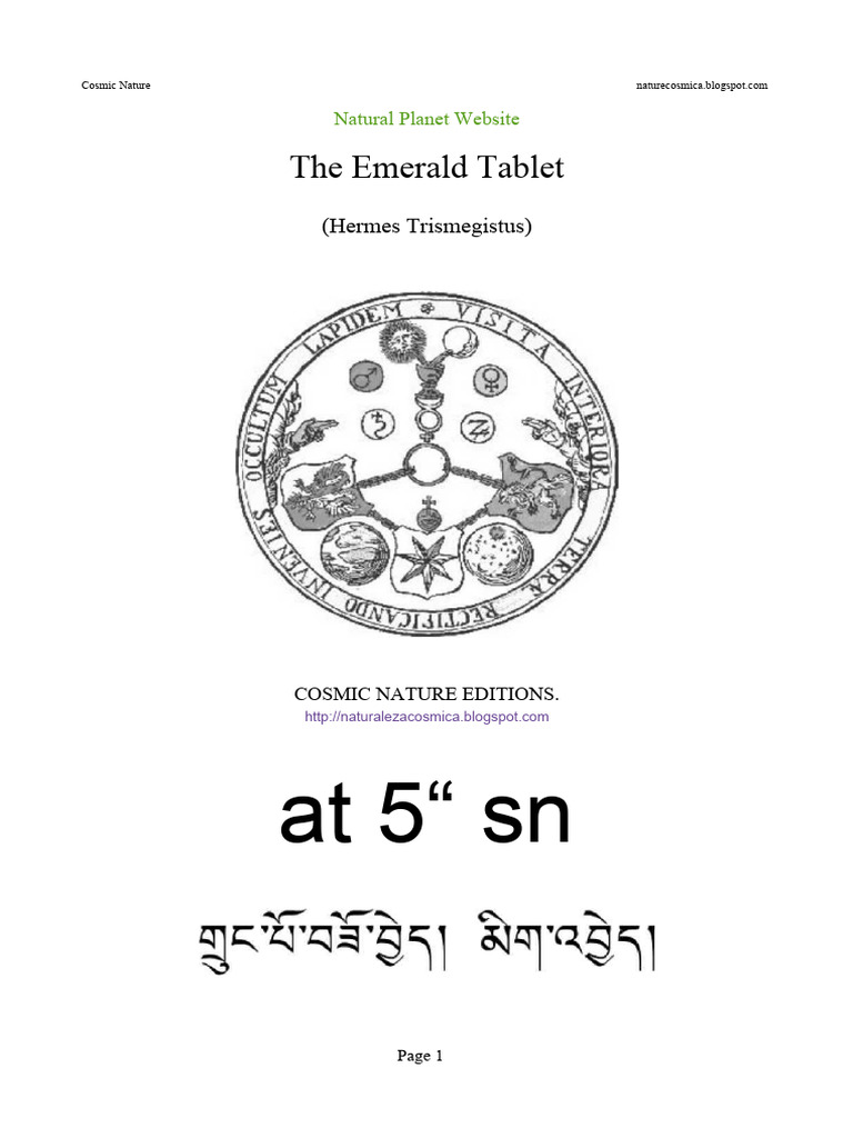 The Emerald Tablet Pdf Hermes Trismegistus Alchemy