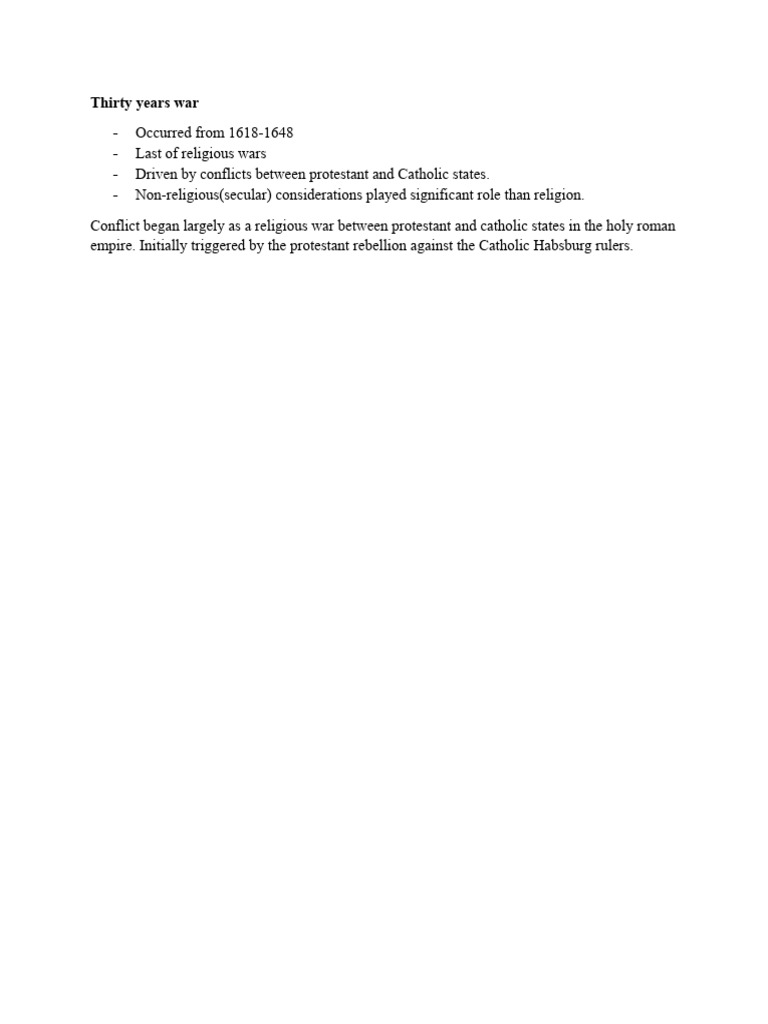 Thirty Years' War: Causes and Impact | PDF