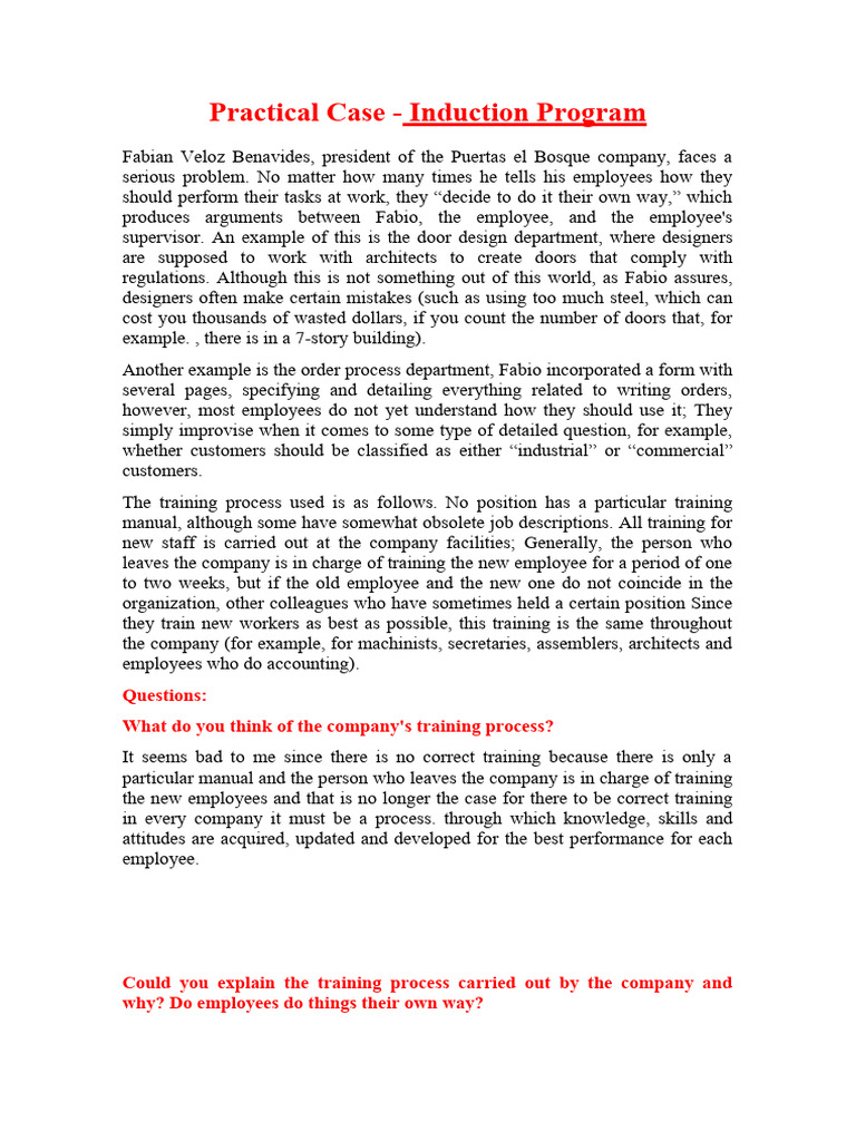 Practical Case #2 - Induction Process | PDF | Employment | Leadership