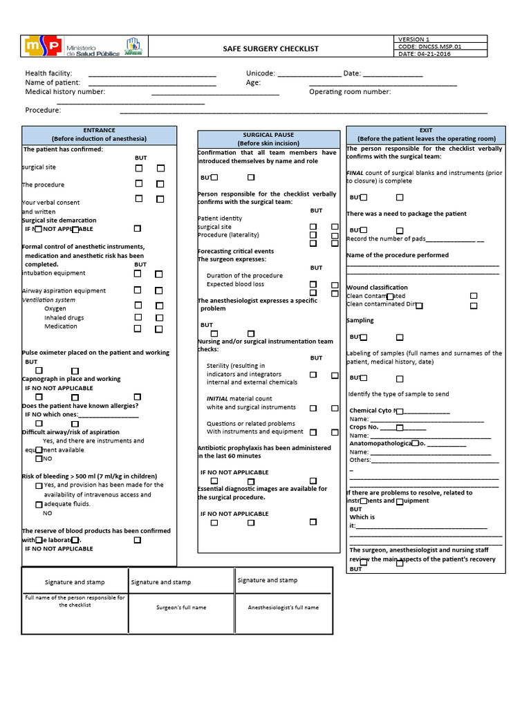 Check List | PDF | Surgery | Anesthesia