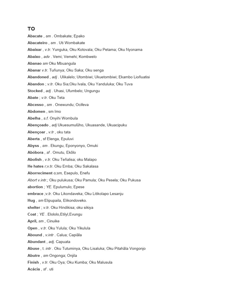 Portuguese-Umbundu Dictionary | PDF