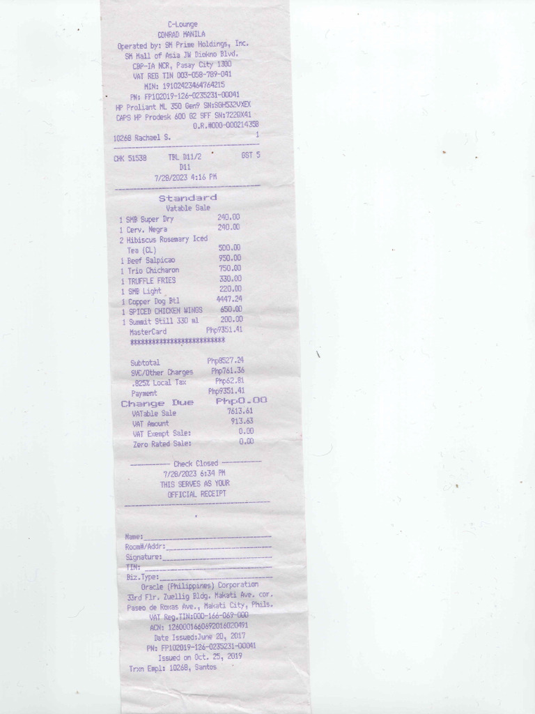 August Receipts | PDF