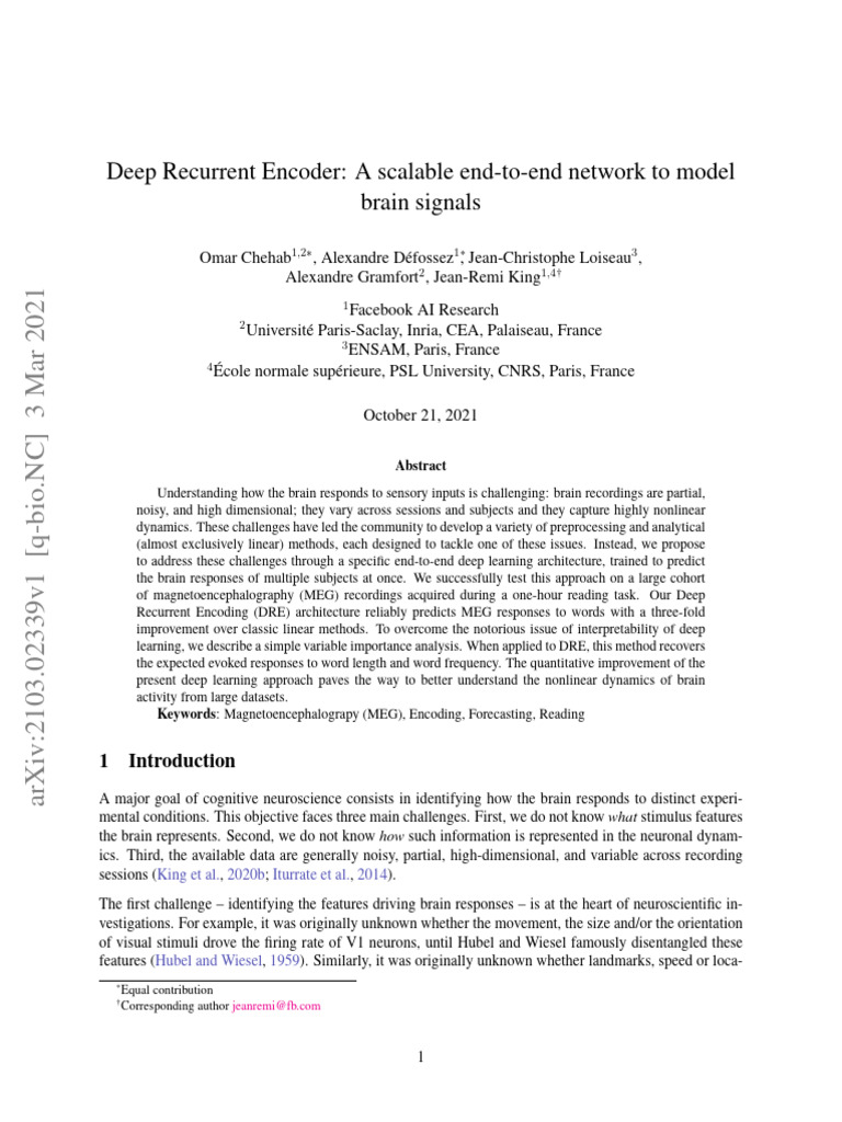 Deep Recurrent Encoder: A Scalable End-To-End Network To Model Brain Signals | PDF ...