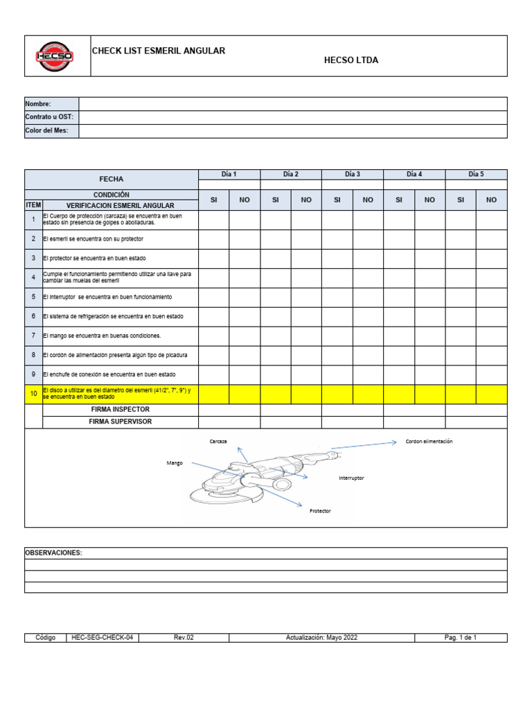 HEC-SEG-CHECK-04 Esmeril Angular Rev.02 | PDF