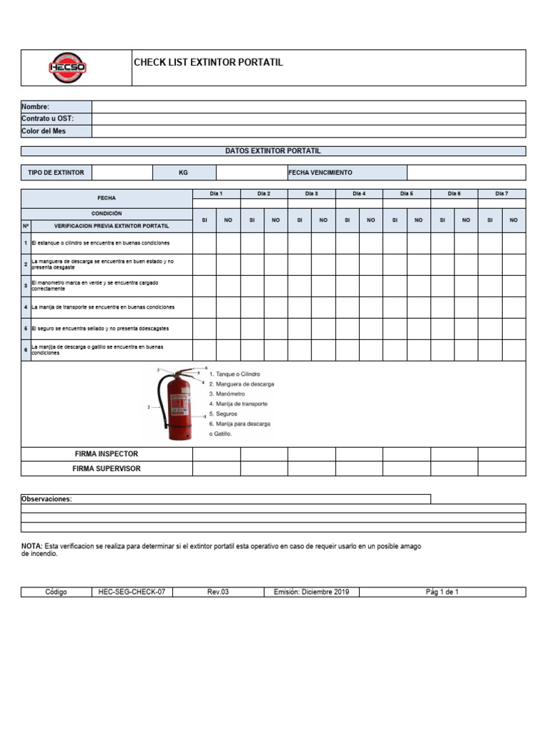 HEC-SEG-CHECK-07 Extintor Portatil Rev.03 | PDF