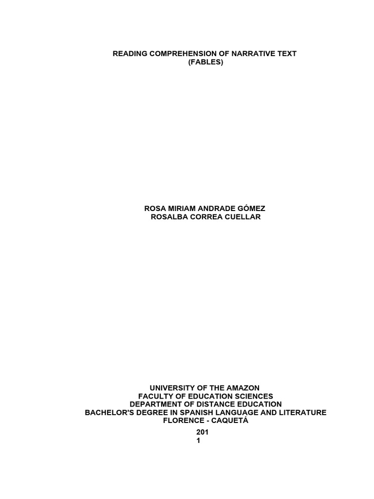 Reading Comprehension of Narrative Text (Fables) | PDF | Reading Comprehension | Methodology