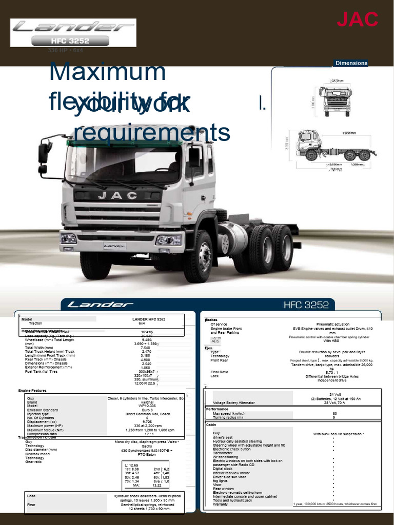 Jac Motors LANDER HFC 3252 PDF | PDF | Truck | Engines