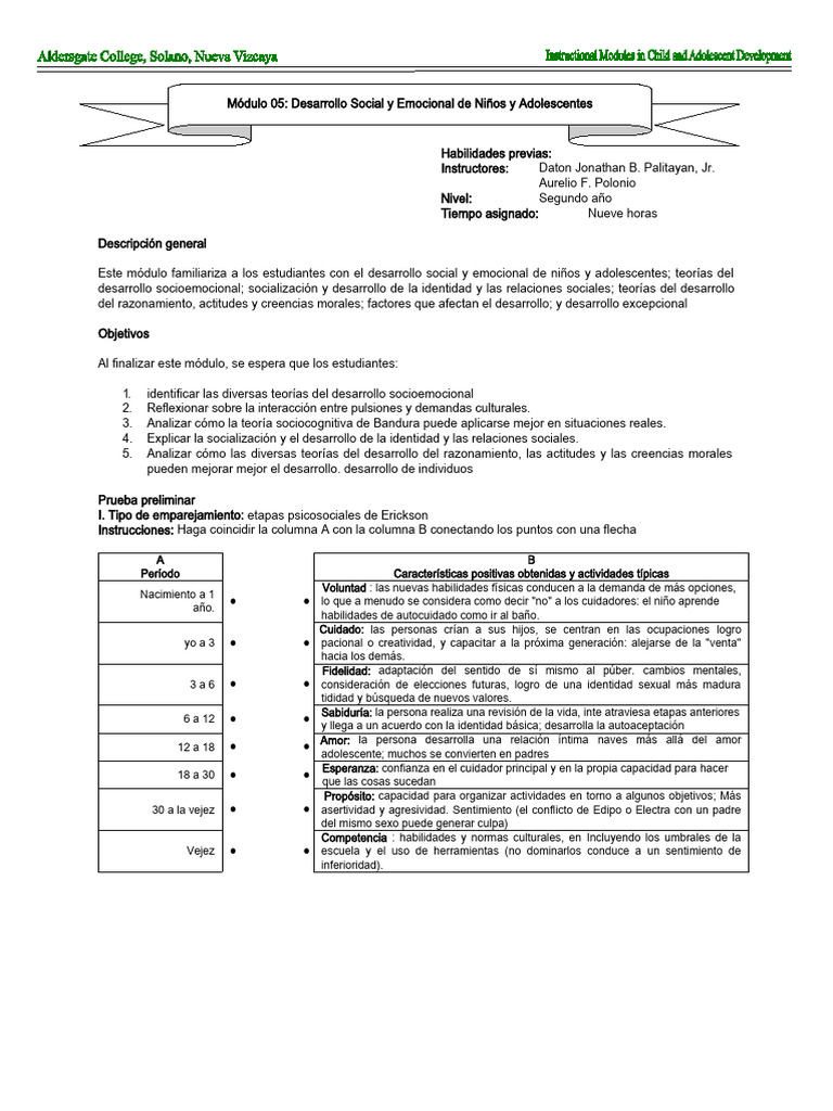 Módulo 5 Desarrollo Social y Emocional de Niños y Adolescentes | PDF ...