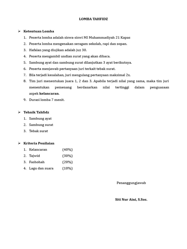 Kriteria Lomba Tahfidz | PDF