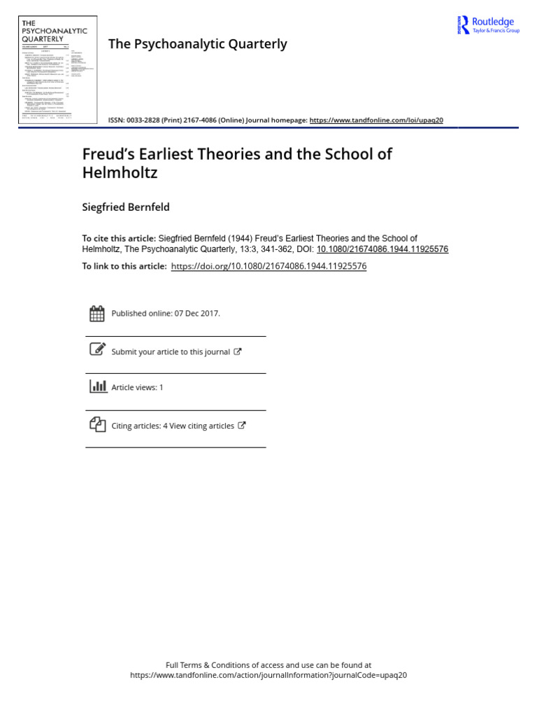 Bernfeld, Siegfried. Freud's Earliest Theories and The School of ...