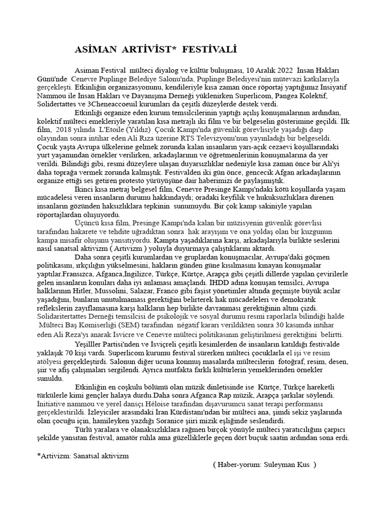 Asiman Artivist Festivali | PDF