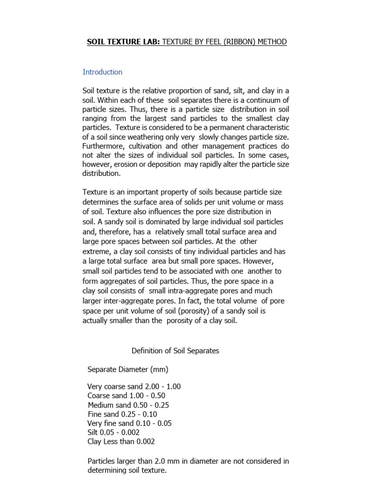 SOIL TEXTURE LAB - Texture by Feel | PDF