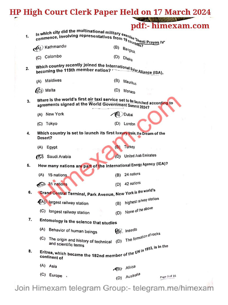 HP High Court Clerk Paper 2024 Himexam Compressed | PDF