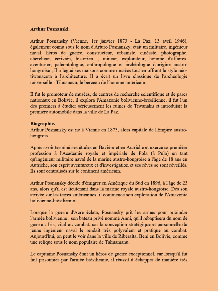 Arthur Posnanski (1873-1946) | PDF | Bolivie | Archéologie