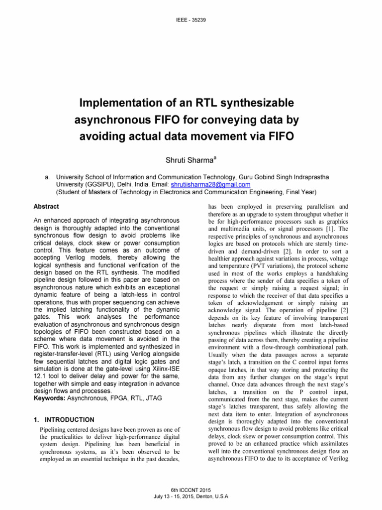 Rtl Synthesizable Asynchronous Fifo Pdf Logic Synthesis Field Programmable Gate Array