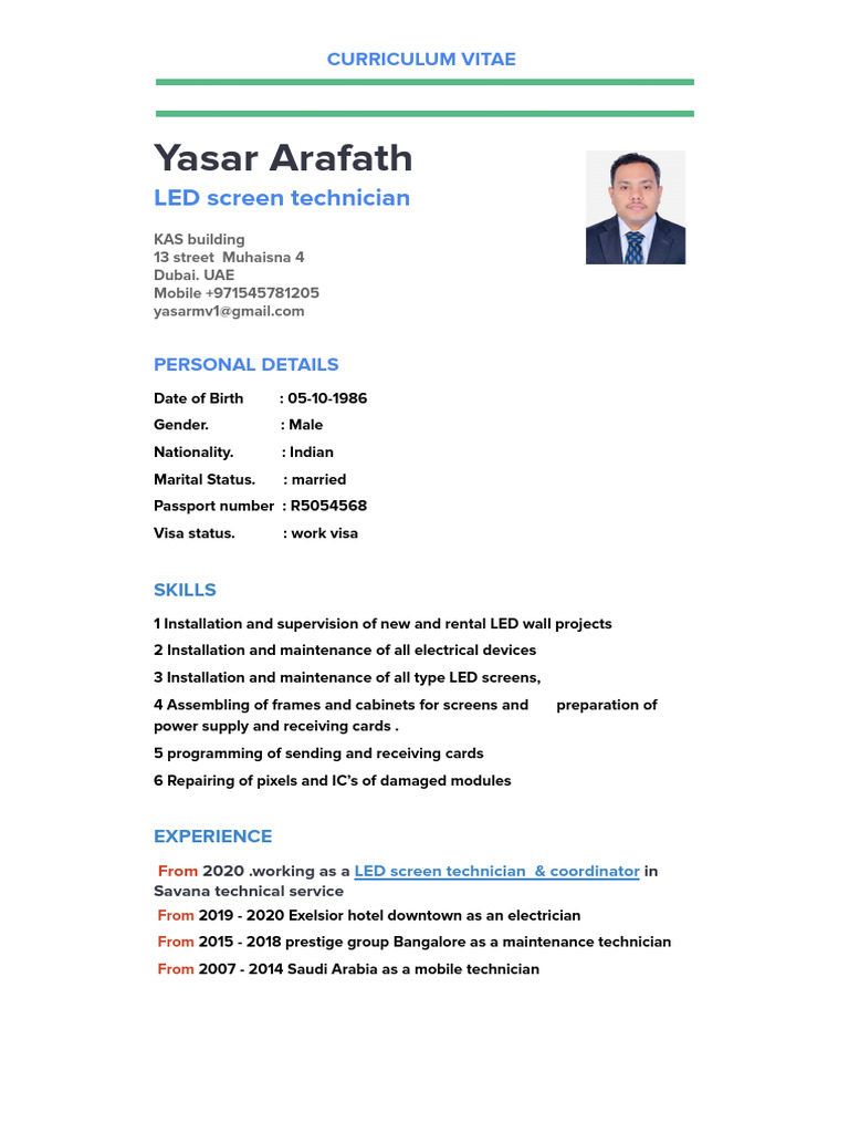 CV For LED Screen Technician | PDF