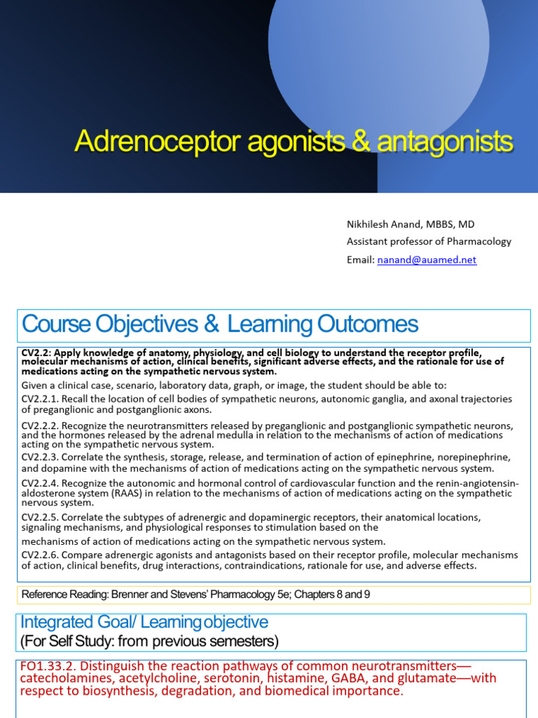 Goal 2 Adrenoceptor Agonists & Antagonists - Dr. Nik | PDF | Norepinephrine