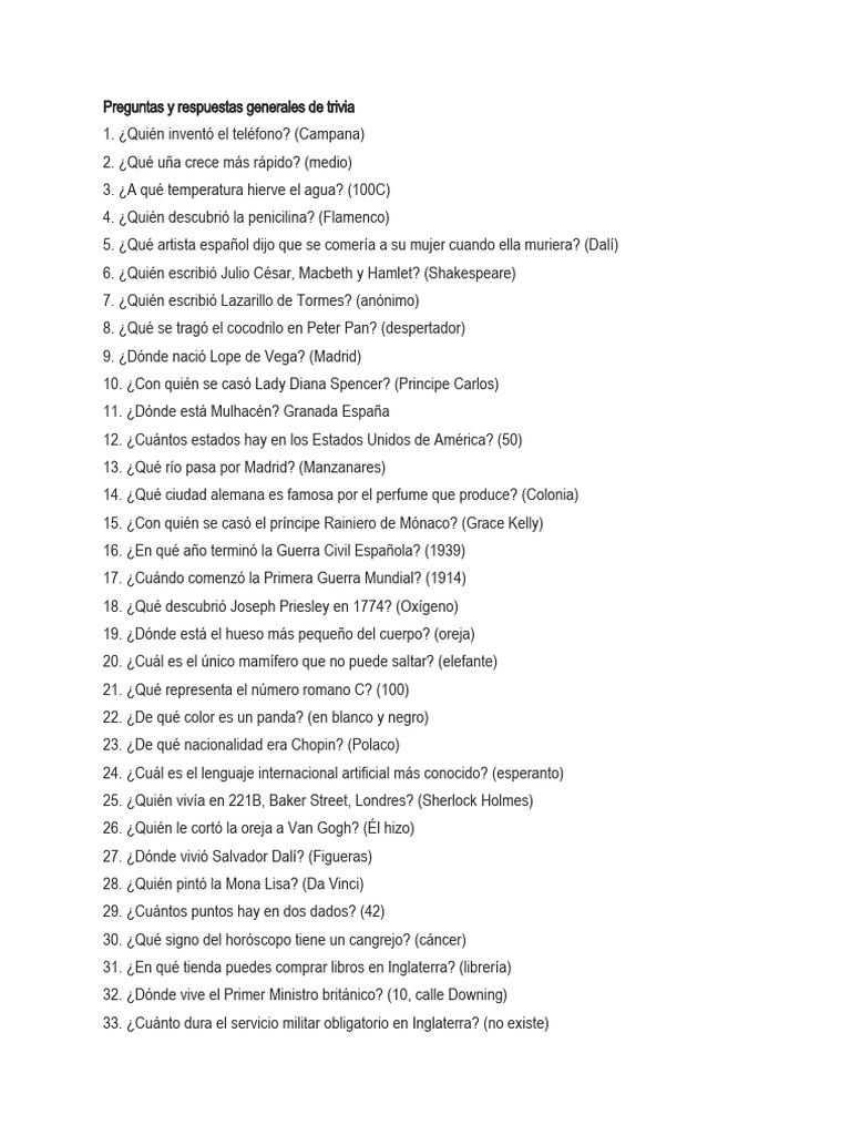 Preguntas y Respuestas Generales de Trivia | PDF