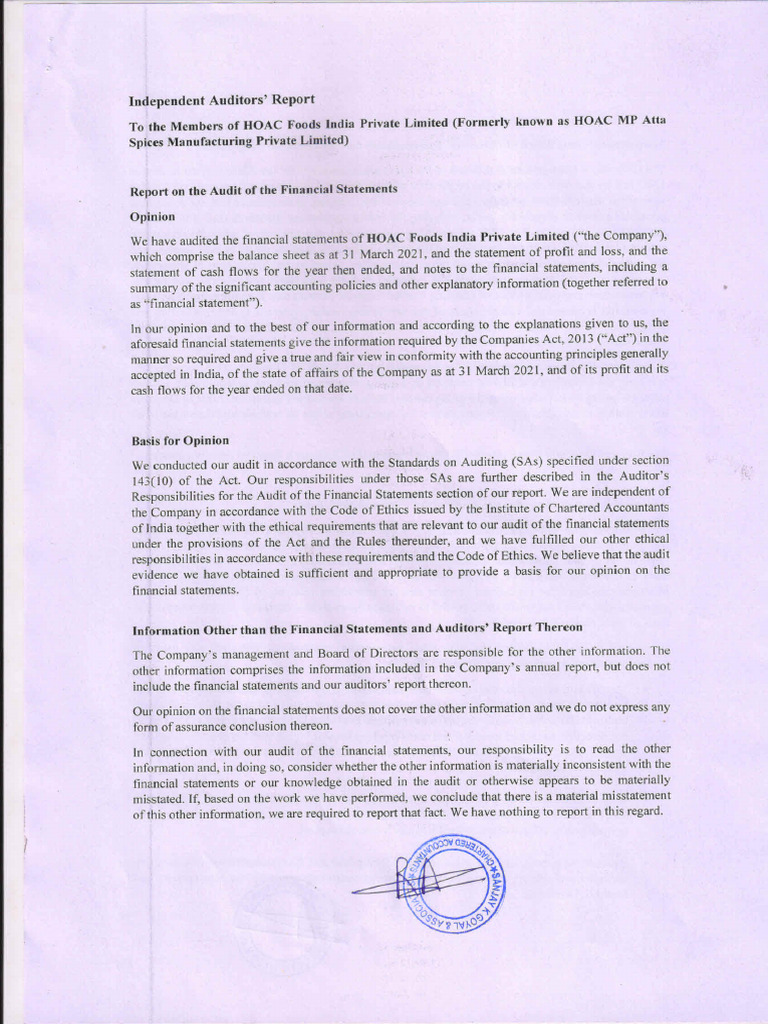 HOAC Copy of Financial Staements Duly Authenticated As Per Section 134 ...