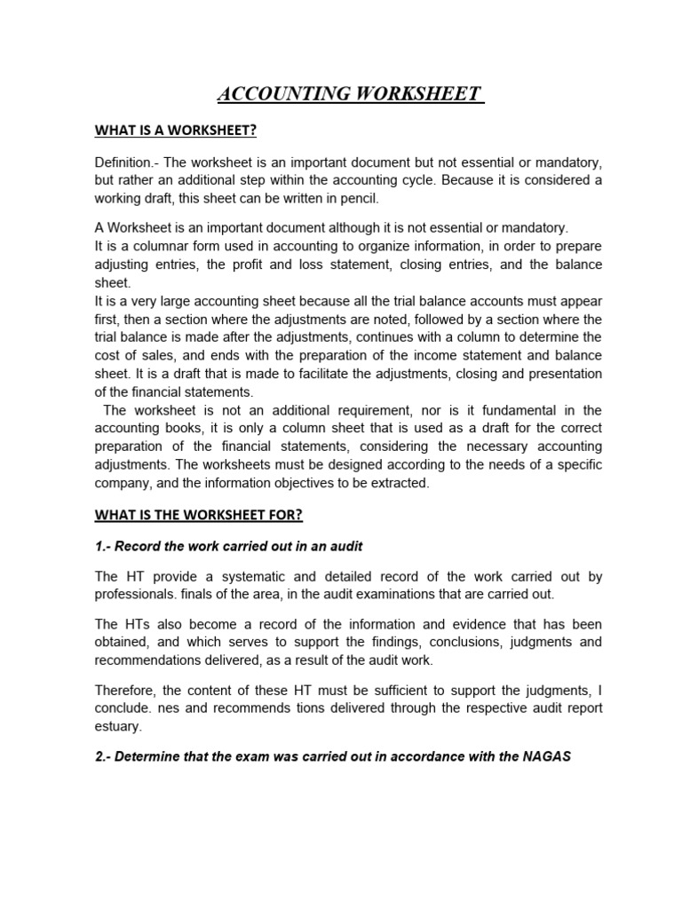 Accounting Worksheet: What Is A Worksheet? | PDF | Debits And Credits ...