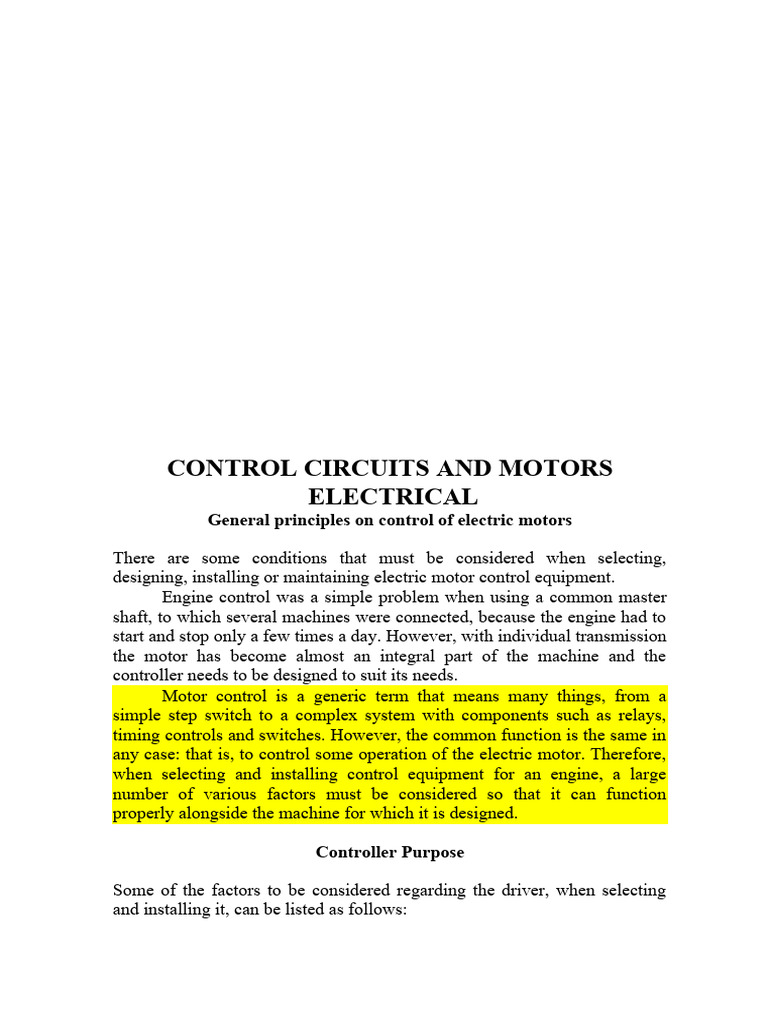 Electric Motor Control Circuits | PDF | Relay | Switch