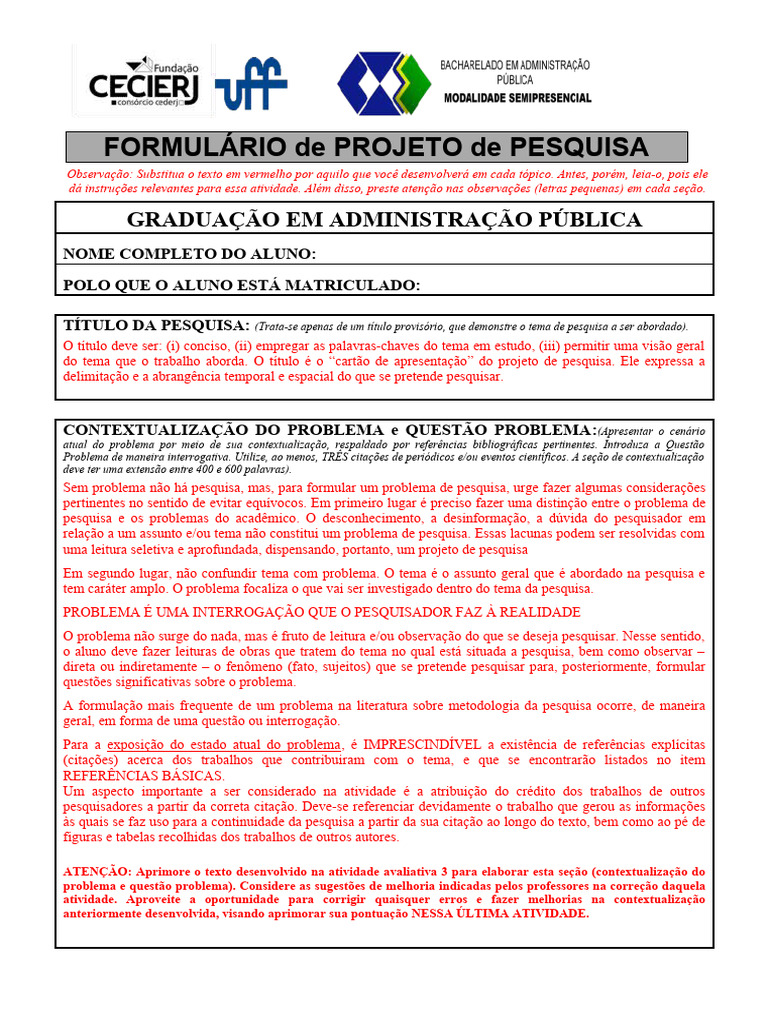 Atividade Avaliativa 4 - Formulário de Projeto de Pesquisa | PDF | Metodologia | Método científico