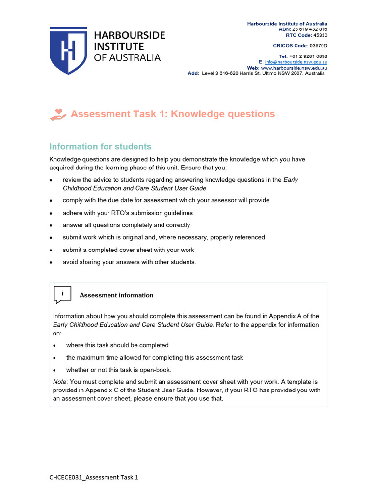 CHCECE031 - Assessment Task 1 Knowledge Questions V1 Moodle | PDF | Allergy | Diet (Nutrition)