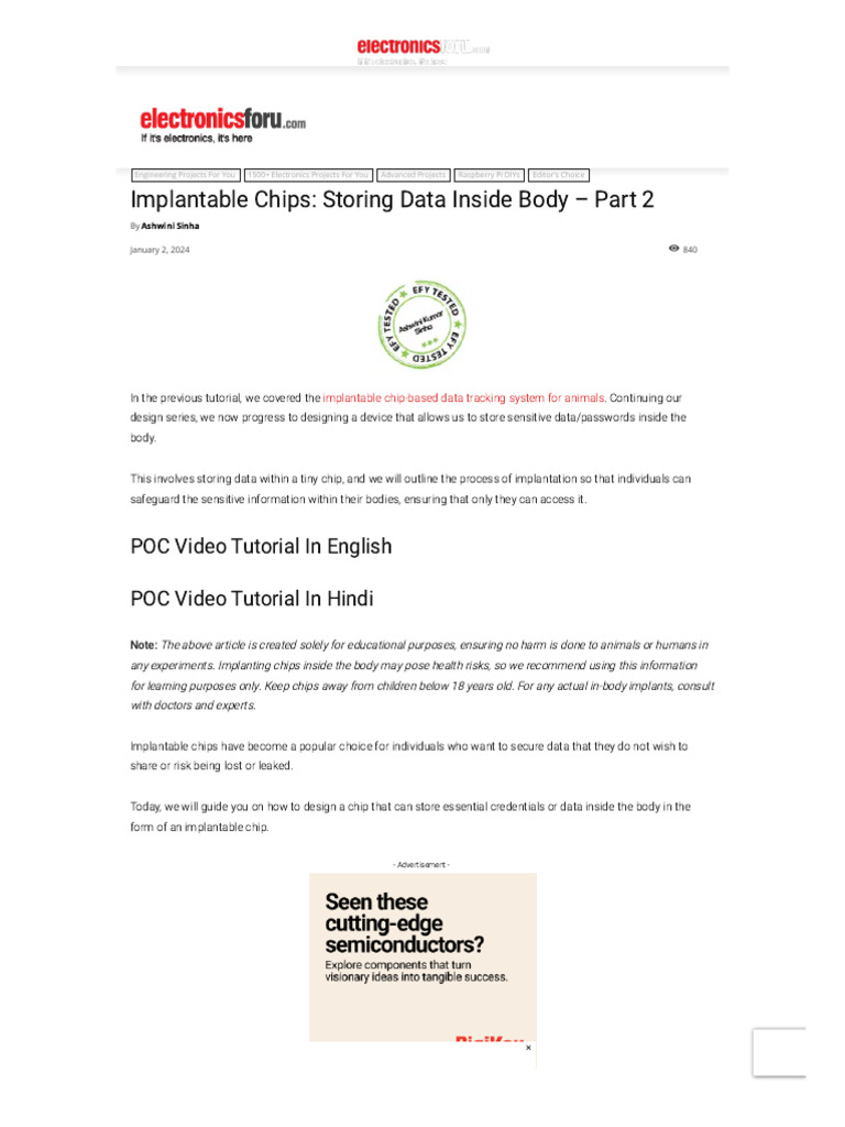 Implantable Chip Design For Secure Data Storage Inside Body | PDF ...