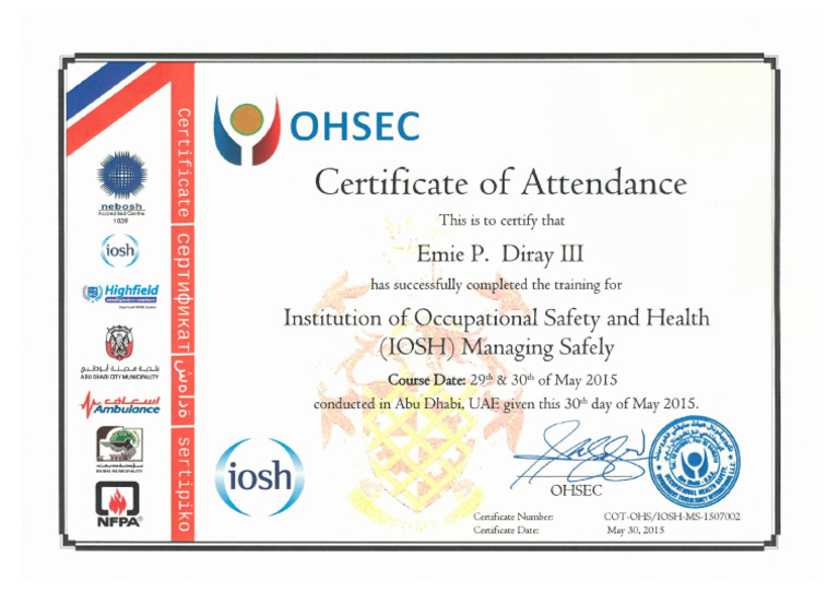 IOSH Certificate-1 | PDF