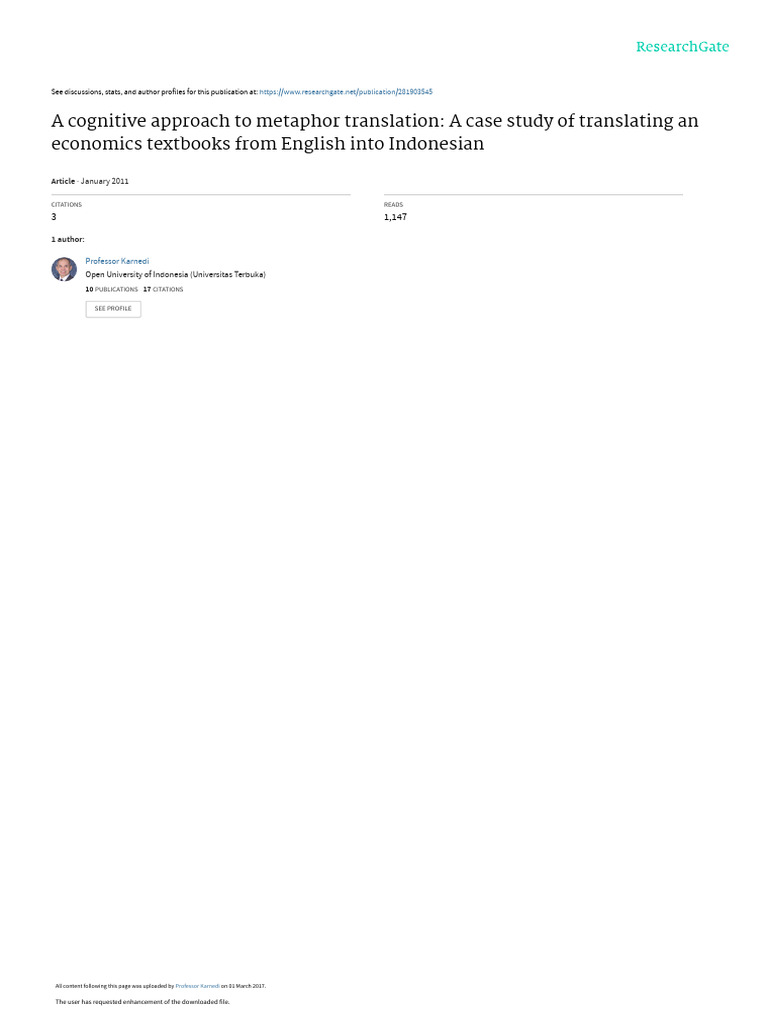 A Cognitive Approach To Metaphor Translation: A Case Study of ...