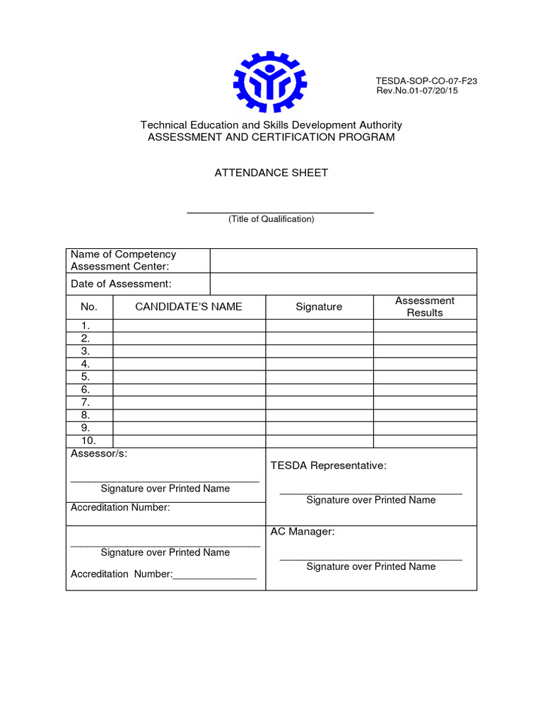 Attendance Sheet CARS Rating Sheet Etc. | PDF