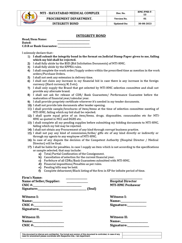 C.integrity Bond | PDF | Bonds (Finance) | Procurement